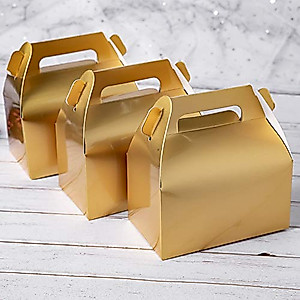ONE MORE 50-Pack Gable Metallic Gold Candy Treat Boxes,Small Goodie Gift Boxes for Wedding and Birthday Party Favors Box 6.2 x 3.5 x 3.5 inch