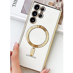 LZGHOYF Galaxy S23 Ultra Case, Clear Case for Samsung Galaxy S23 Ultra Built-in Camera Lens Protector Magnetic Case Compatible with MagSafe Elegant Protection Case Cover - Gold