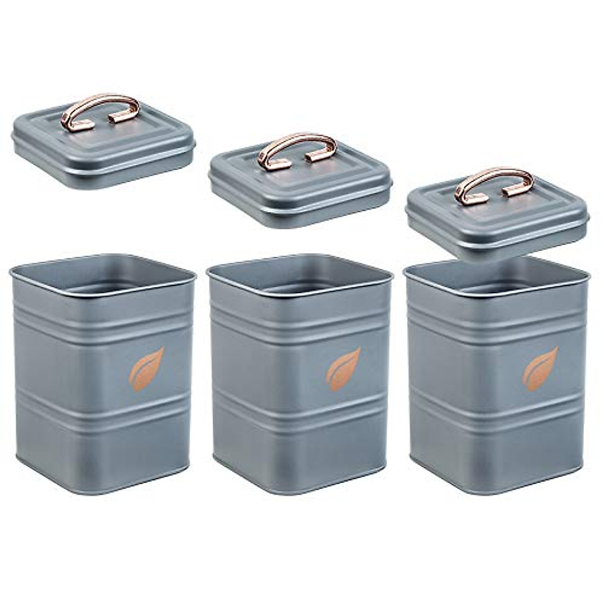 Saf-Care Design Canister Kitchen Cabinet Food Storage Containers, Pack of 3 Silver