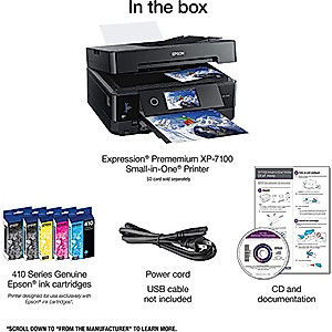 Epson Expression Premium XP-7100 Wireless All-in-One Color Inkjet Printer for Home Office - Print Scan Copy - 5760 x 1440 dpi, 15 ppm Black, 8.5 x 14, SD Card Slot, 100 Sheets, Auto 2-Sided Printing