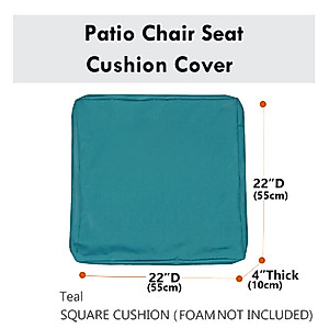 youngseahome Patio Seat Cushion Covers,Washable Slip Covers Replacement,Waterproof Outdoor Furniture Chair Cushion Pillow Seat Cover for Couch,Garden,Sofa,Teal,22"×22"×4"(4 Covers Only)