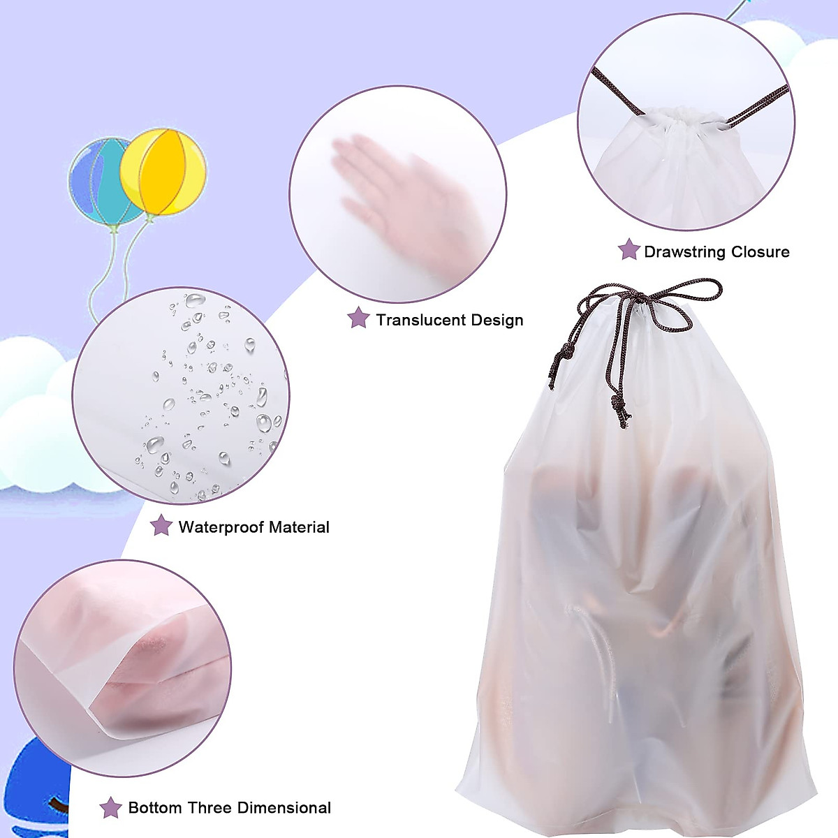 50 Pack Shoe Bags for Travel,Portable Travel Shoe Bag,Large Clear Shoes Pouch Storage Packing Organizers with Drawstring,Dustproof & Waterproof Shoe Storage Bags for Women and Men