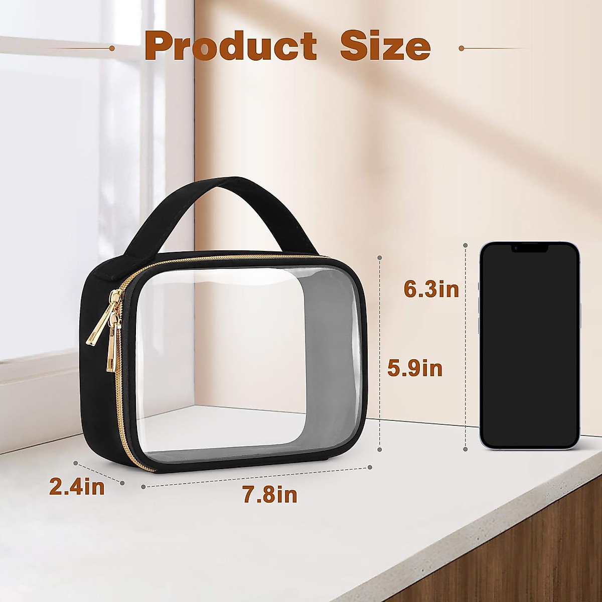 Wedama TSA Approved Toiletry Bag, 3 Pack Clear Makeup Bags with Handles, Quart Size Clear Toiletry Bags, PVC Clear Cosmetic Bags for Women and Men, Carry on Airport Airline Compliant Bag, Black