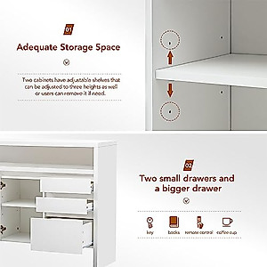 60" Sideboard Storage Cabinet Modern MDF Buffet Cabinet with Double-Storey Tabletop, 3 Door & 3 Drawer Kitchen Pantry Cupboard Entryway Console Cabinet for Hallway Living Room