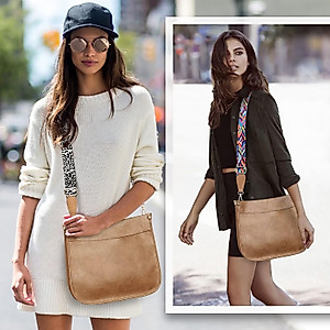 AUYOCO Vegan Leather Crossbody Bags for Women, Crossbody Purse with 2 Guitar Straps Zipped Pockets Handbag Shoulder Bag