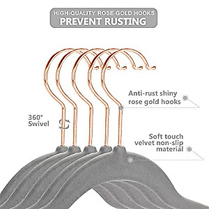 MIZGI Premium Kids Velvet Hangers (Pack of 50) with Copper/Rose Gold Hooks,Space Saving Ultra Thin,Non Slip Baby Hangers for Children's Skirt Dress Pants,Clothes Hangers(Gray)
