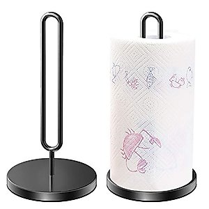 DDF iohEF Black Paper Towel Holders, Stainless Steel Paper Towel Holder, Paper Towel Stand Countertop Dispenser with Weighted Base - fits in Kitchen or for Bathroom