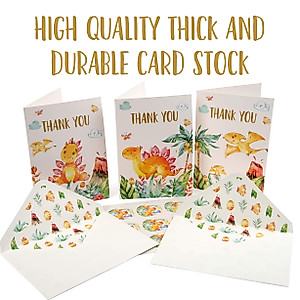 VNS Creations Dinosaur Thank You Cards – 30 Cute Dinosaur Cards with Envelopes & Stickers for Kids Birthday, Toddler Thank You Notes, and Baby Shower Thank You Cards