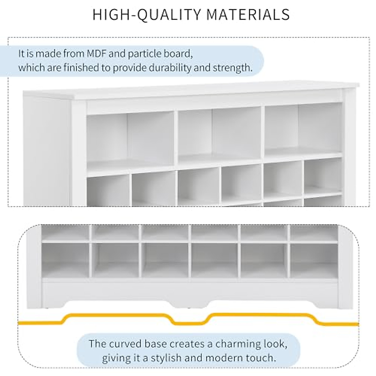 Goohome Sleek Design 24 Shoe Cubby Console, Modern 5-Tier Storage Shoe Cabinet with Curved Base, Versatile Sideboard for Hallway, Bedroom, Living Room, Space-Saving