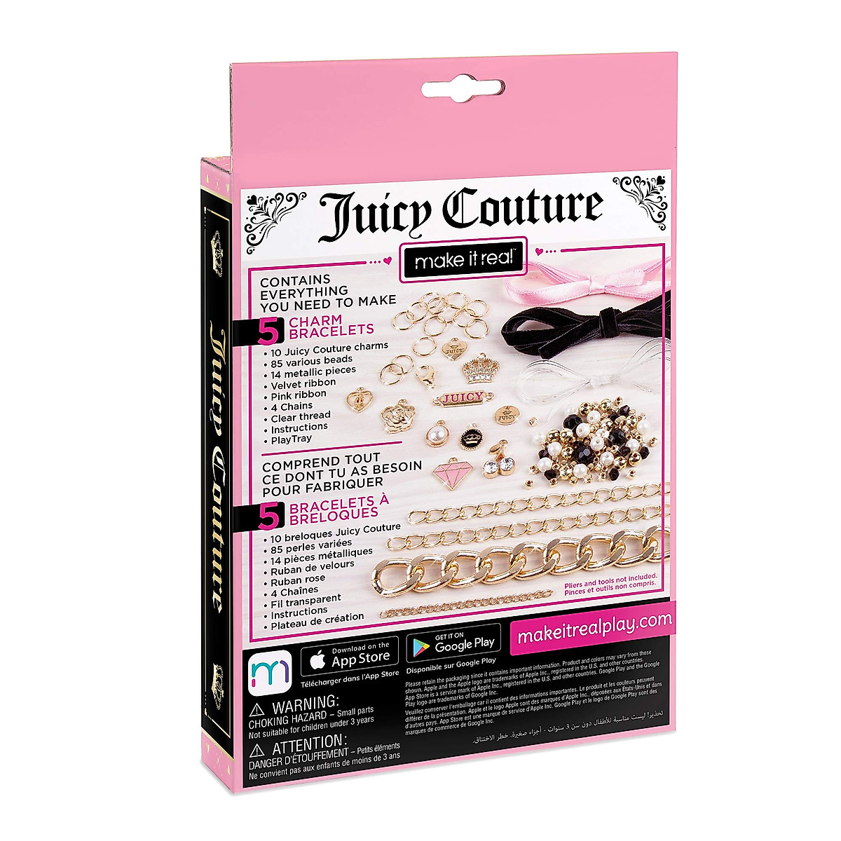 Juicy Couture Mini Chains and Charms Bracelet Kit - DIY Charm & Friendship Bracelet Making Set with Beads, Charms & Cords - Create 5 Bracelets, Arts & Crafts Gift for Girls Tweens Ages 8+