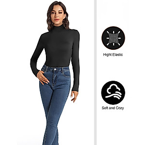 HOPLYNN 3 Pack Turtlenecks Women Long Sleeve Pullover Baselayer Undershirts Sweater Tops Mock Turtle Neck Shirts Black Red Grey Large