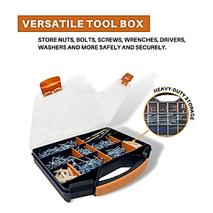 Massca Hardware Organizer box with dividers - 18 Compartments Small Parts Organizer with Accessible Hinged Lid - Durable Plastic Screw Organizer Store Nuts, Bolts, Screws, Nails, and Small Hardware