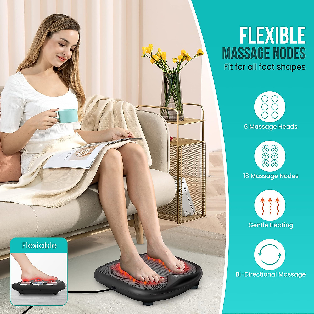 Snailax Shiatsu Foot Massager with Heat- Washable Cover Kneading Foot & Back Massager, Heated Foot Warmer, Electric Feet Massager Machine for Plantar Fasciitis,Foot Relief