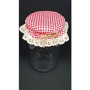 DLK - 10 pieces Elasticated Jar Cover Cloth - 100% Cotton Jar Cover Cloth - Stretchy Red Gingham (Checkered) Pattern - Breathable Fermentation Lid Bowl - Reusable Elastic Cloth Jar Covers