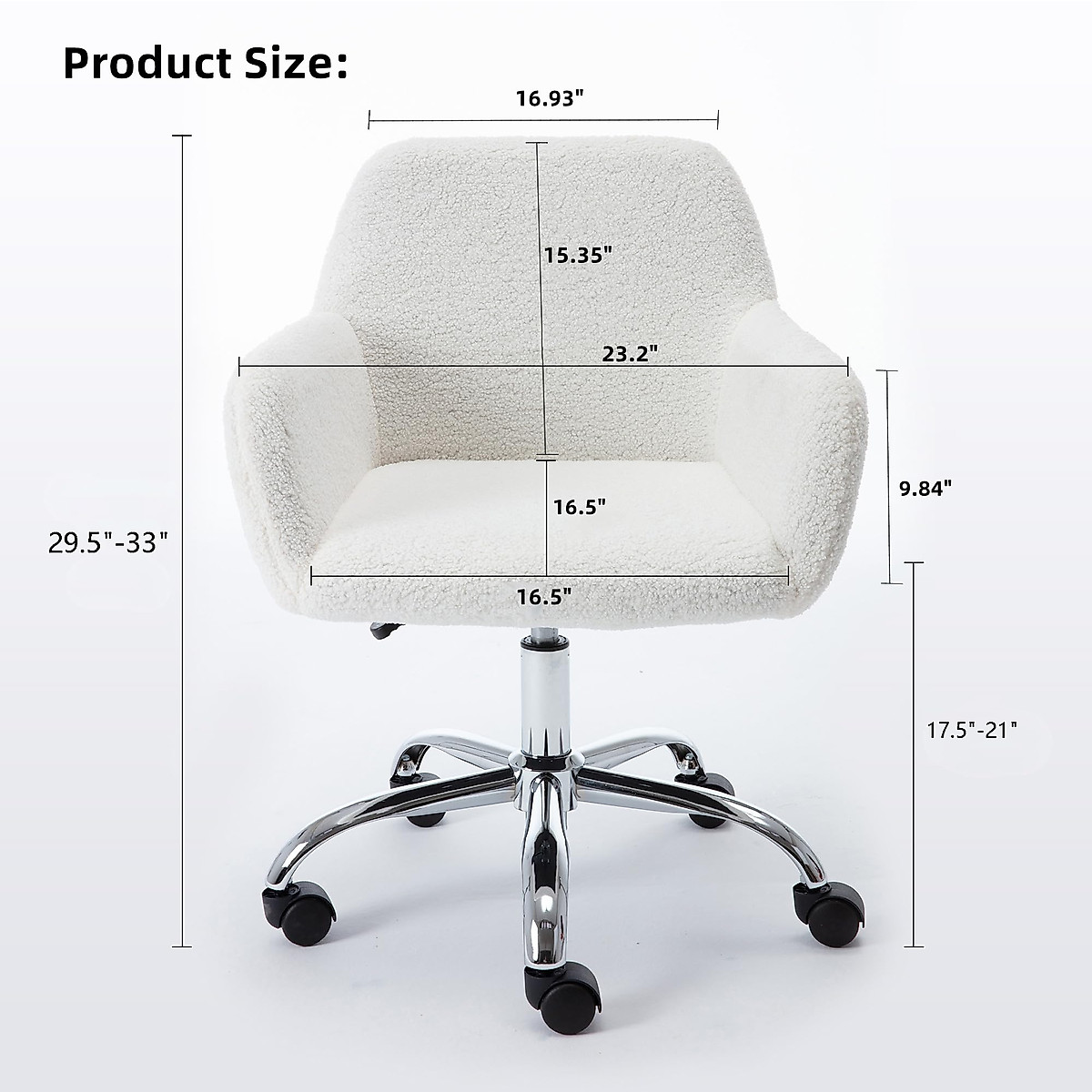 Goujxcy Fluffy Desk Chair, Faux Fur White Vanity Chair Swivel Office Chair for Girls Women, Height Adjustable Cute Teddy Furry Makeup Chairs for Bedroom Home Office