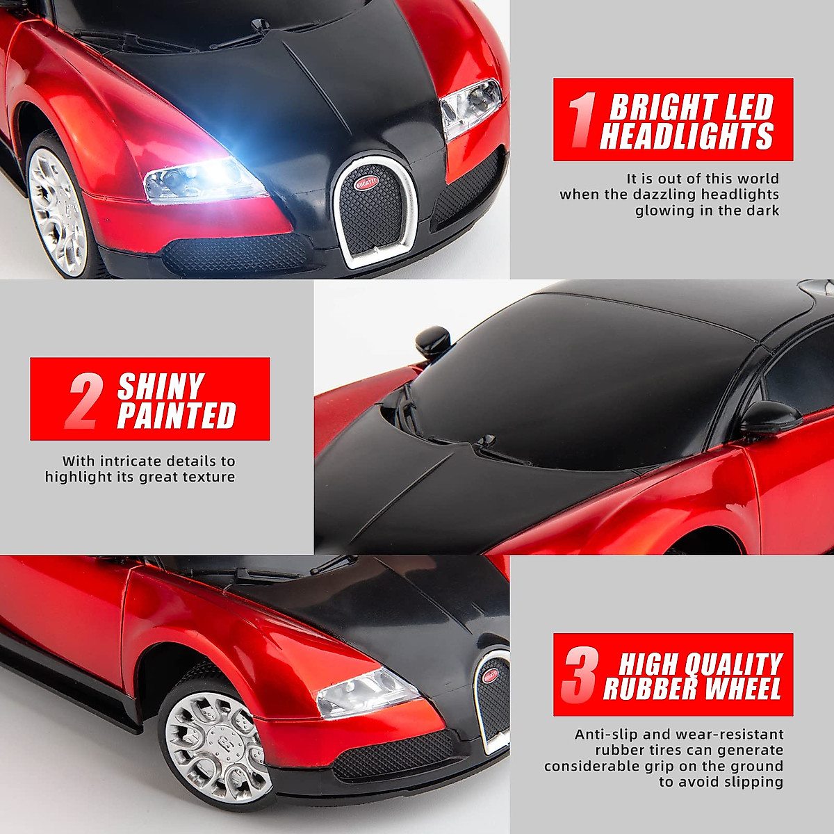 TKNCCC 1/24 Scale Remote Control Compatible for Bugatti Veyron RC Model Car Sports Car, Toys for Kids Boys & Girls and Adults Red