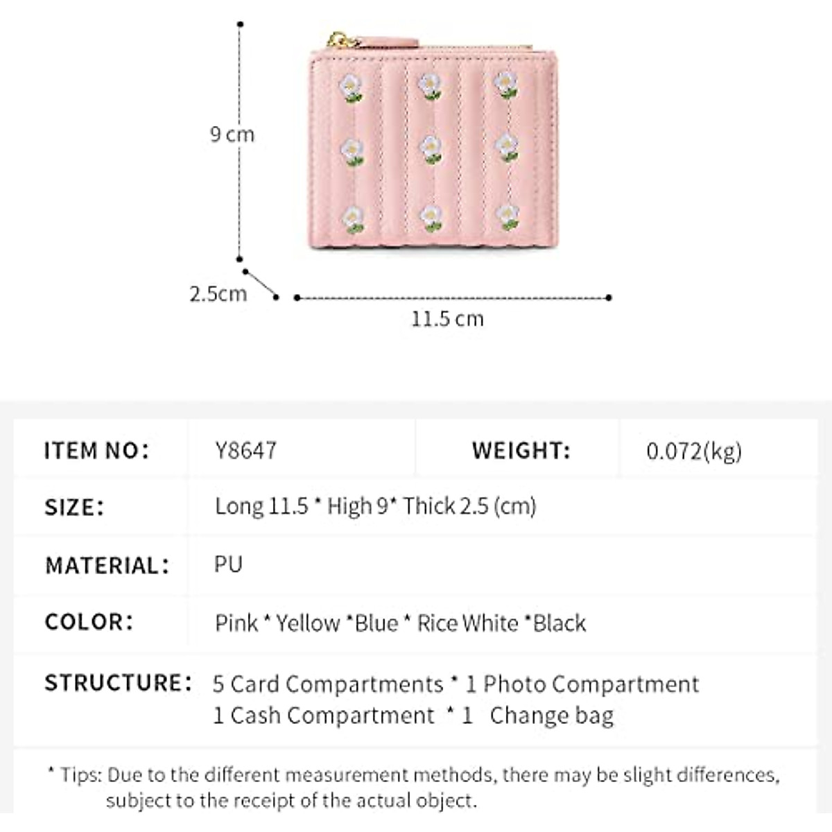 kuifang Girls Cute flowers Print Wallet, Small Tri-folded Aesthetic Wallet, PU Leather Purse Cash Pocket Card Holder ID Window Purse for Women(Pink)