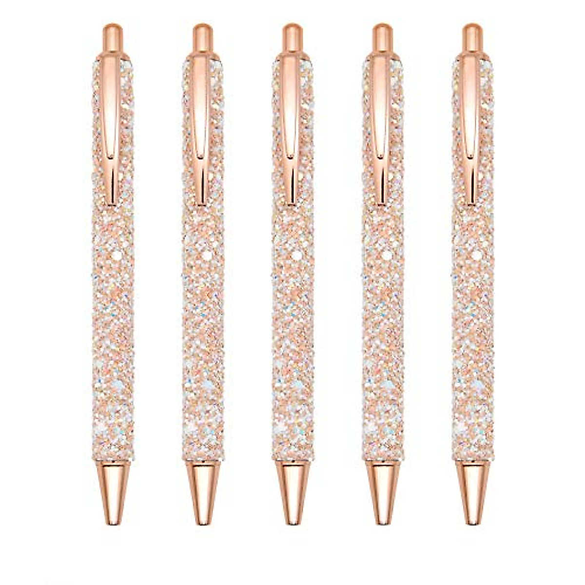Gullor 5PCS Ballpoint Pens, Glitter Click Ball Pens, Black Ink Medium Point 1mm, for Office Supplies Gift Wedding Birthday, Gold