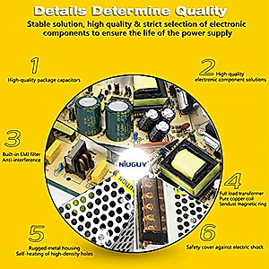 NiuGuy Switching Converter,110V/240V AC to DC 12V 5amp 60W Power Supply, Universal Regulated Transformer Adapter Driver for LED Strip Lights, CCTV, Radio, Security System, Computer Project