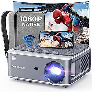 DBPOWER Native 1080P WiFi Projector, Upgrade 12000L 450 ANSI Full HD Outdoor Movie Projector, Support 4K+4P+4D Keystone/Zoom/PPT, 300" Portable Mini Video Projector Compatible w/Phone/Laptop/DVD/PC/TV