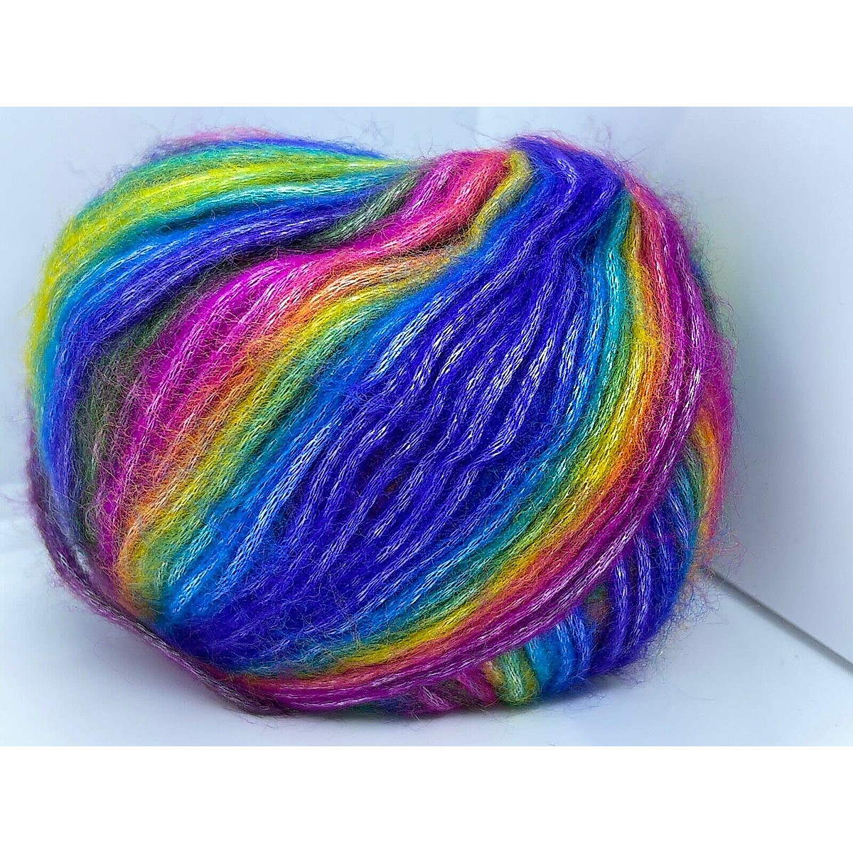Picasso Rainbow II - Blue, Purple, Green, Yellow, Orange, Fuchsia Fuzzy with Subtle Sheen Yarn, Polyester, Acrylic Blend 50 gram 125 Yards