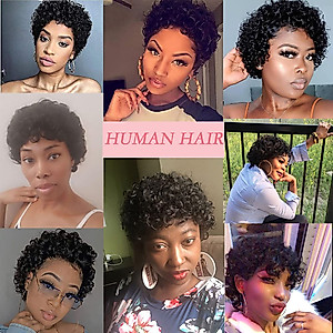 Short Curly Wigs None Lace Pixie Cut Wig Short Human Hair Wigs for Black Women Human Hair Full Made Wigs Natural Color