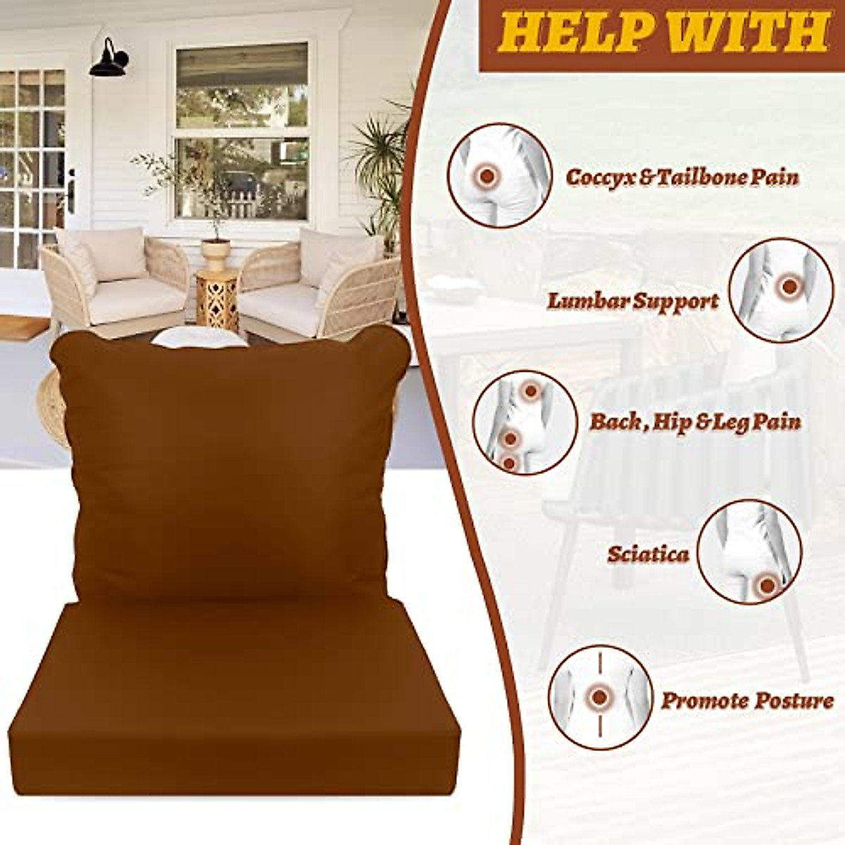 Outdoor Chair Cushions 24 x 24 inches, Soft and Comfortable Patio Furniture Cushions with Removable Cover,Outdoor Deep Seat Cushions and Cushion for Chairs, Sofas and Other Multiple Scenes. (Brown)