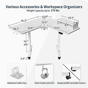 BANTI L-Shaped Electric Standing Desk, 48 Inch Adjustable Height Stand Up Desk with Monitor Stand, Sit Stand Home Office Desk with White Top