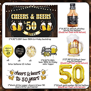 Wonmelody 50th Birthday Beer Decors Men Cheers&Beers 50th Birthday Backdrop Cheers and Beers to 50 Year Banner Beer Themed 50th Birthday Whiskey Bottle Beer Mug Pull Banner 50s Anniversary Decors