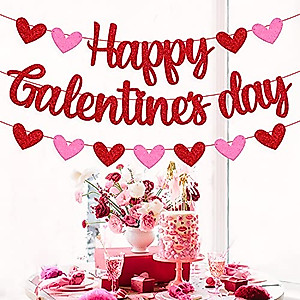 Happy Galentine's Day Banner for Ladies Girls Valentine's Day Celebration Party Supplies Romantic Heart Love Be My Galentine Theme Garland Sparkle Glitter Party Decorations