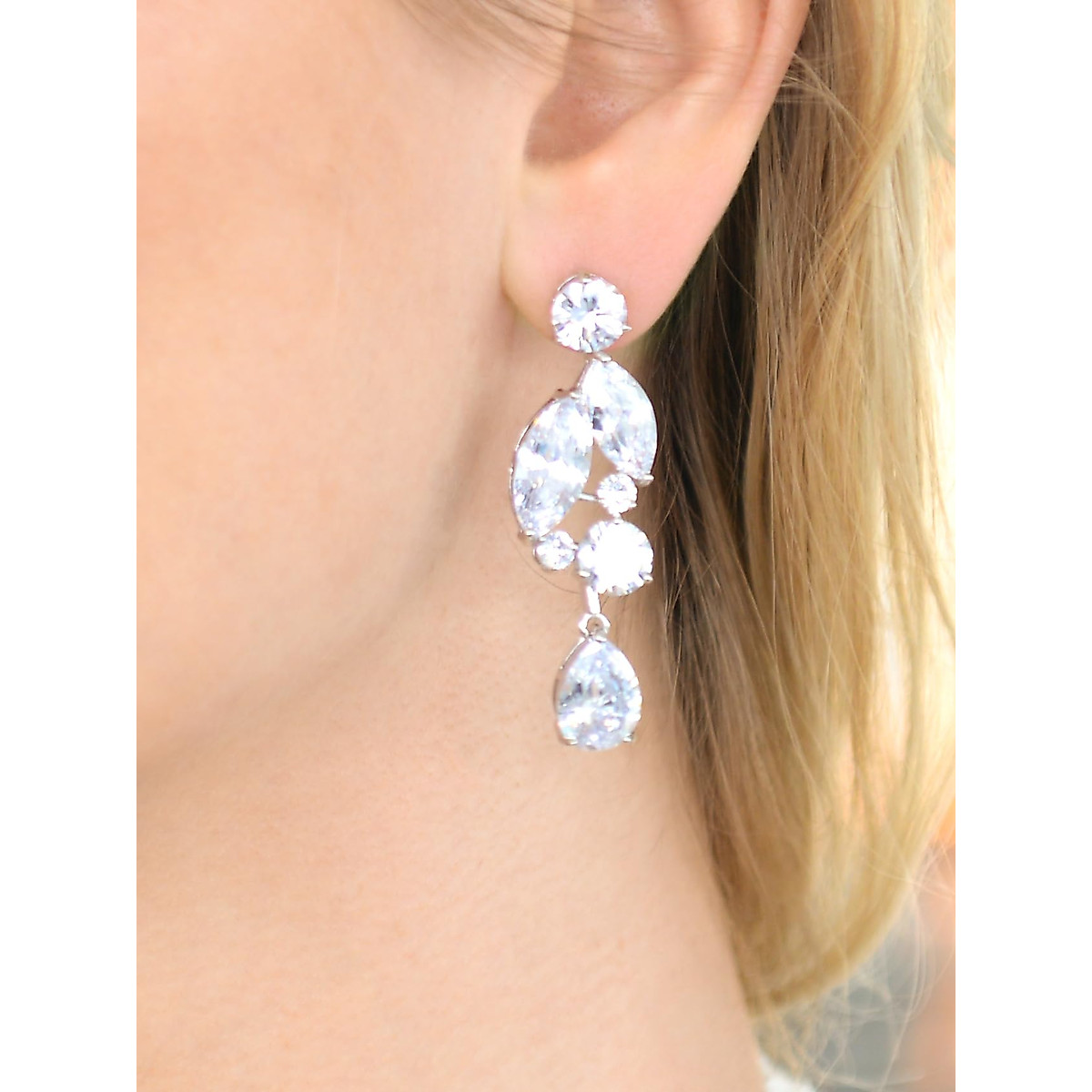 Mariell Bridal and Wedding Large Statement Earring, Bold Size Cubic Zirconia Crystal Jewelry for Brides, Pageant, Prom and Mother of the Bride