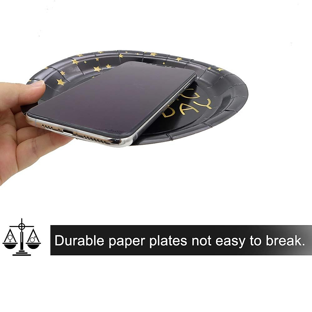 Pandecor Black and Gold Happy FING Birthday party supplies,50PCS Disposable Paper Plates 7 Inch Cake Plates for Adult Funny Birthday Party