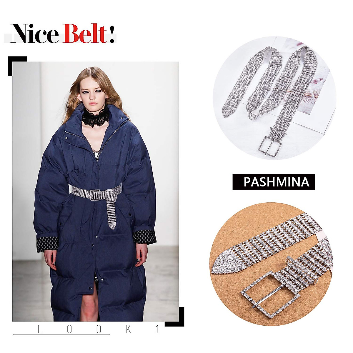 Barry.Wang Rhinestone Belt for Women Western Cowgirl Bling Studded Silver Diamond Belt for Jeans Pants Sash Body Chains