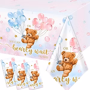 GREHUMOR 3Pcs Bear Baby Shower Tablecloth We Can Bearly Wait Baby Shower Decorations Brown Bear Theme Gender Reveal Table Cover for Boy or Girl Baby Shower Gender Reveal Party 42.5 x 70.8 in (Bear)