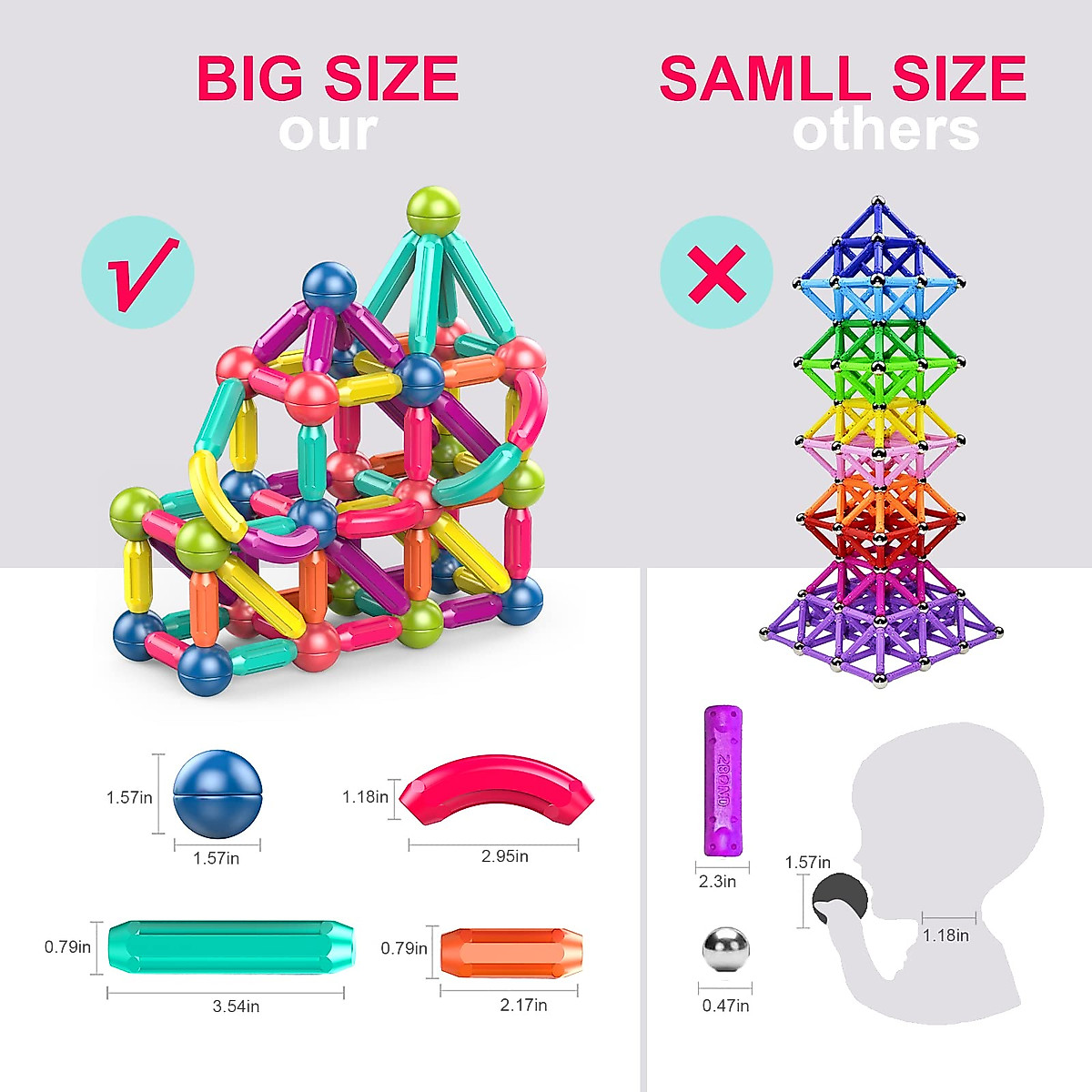 Ferthor Fun Magnetic Balls and Rods Set Building Blocks Magnets for Kids,Learning & Education Toys,Magnetic Sticks Blocks,Montessori Toys for Toddlers,Boys&Girls Gifts (64pcs)