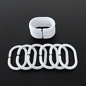 12 pcs Shower Curtain Rings Plastic Shower Curtain Hooks C-Shaped Rings Hook Hanger Bath Drape Loop Clip Glide for Bathroom Shower Window Rod(White)