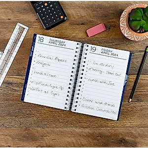 PlanAhead SEE IT BIGGER Daily Format Planner Premium Paper 6" x 9" April 2024 - June 2025 and SUHEYLA Inspirational Pen "My Life is My Message”. (Navy)