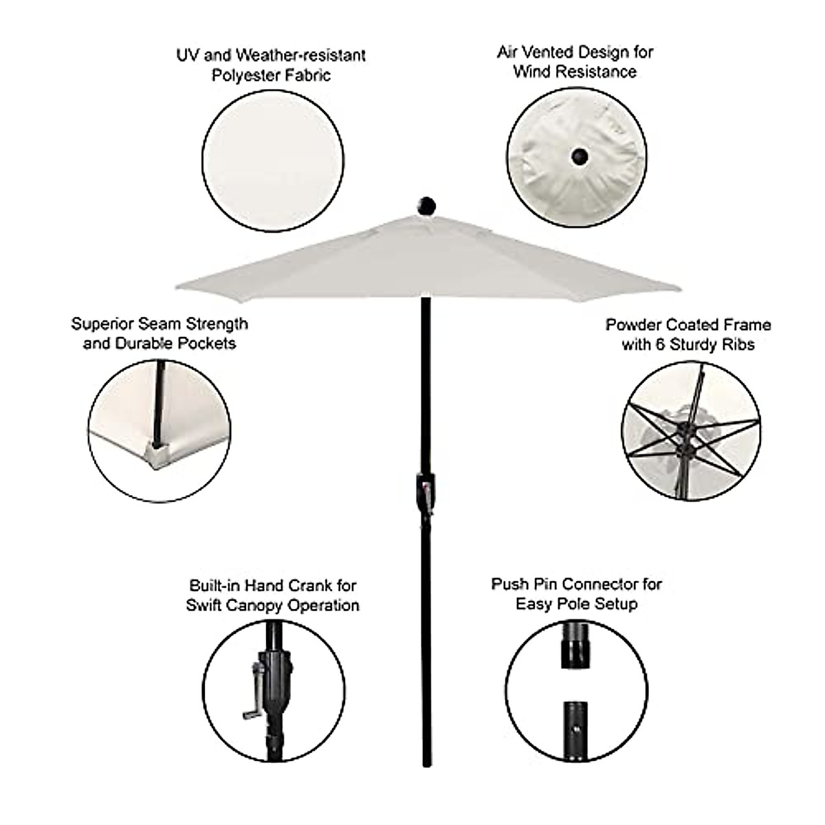 Westcharm Patio Umbrella Outdoor Table Umbrella with 6 Sturdy Ribs and Crank 6.5 ft, Natural Color Umbrella