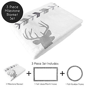 Sweet Jojo Designs Grey Woodland Deer Boy Girl Milestone Blanket Monthly Newborn First Year Growth Mat Baby Shower Memory Keepsake Gift Picture - Gray White Woodsy Arrow Forest Animal Gender Neutral