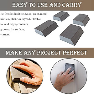 4 Pack 220 Grit Single Angle Sponge Sanding Block, Washable and Reusable Sanderpaper Hand Sanding Sponge for Wood Drywall Metal Home Sanding