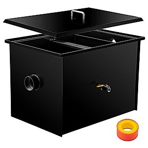 VEVOR Commercial Grease Interceptor 50 LB, Carbon Steel Grease Trap 25 GPM, Grease Interceptor Trap with Side Water Inlet, Under Sink Grease Trap for Restaurant Canteen Factory Home Kitchen