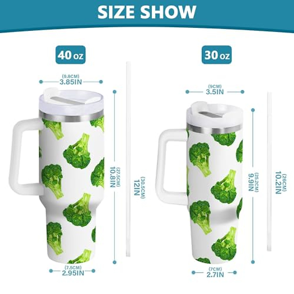 ARGTILDN 30 oz Tumbler Broccoli Vegetable Insulated Travel Mug with Handle and Straw Lid Stainless Steel Vacuum Coffee Cup Tea Beverage Container Water Bottles for Car Sports office