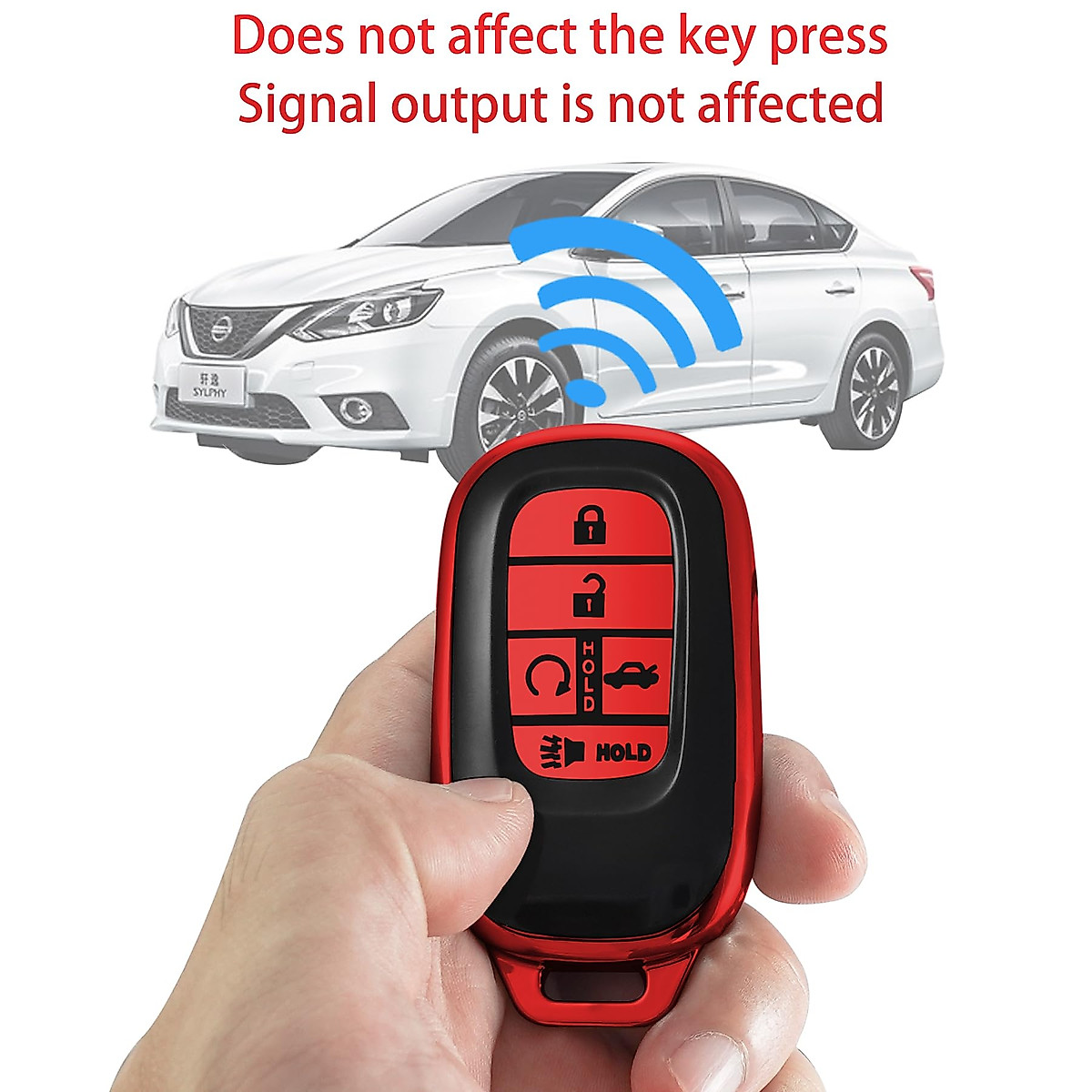 Yonmcfn for Honda Key fob Cover with Leather Keychain,Soft TPU 5 Buttons Key Shell,fit 2022 2023 Civic Accord Remote car Key(Red)