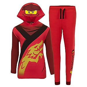 LEGO Ninjago Boys Pants Sets, Ninjago Pullover Hoodie Tee and Pants Sets for Boys (Red, 7)