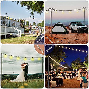 Outdoor String Light Pole 2 Pack, 7-Prong Backyard Steel Patio Light Poles with 2 Optional Hooks and Fence Brackets for Deck Garden Holiday Wedding