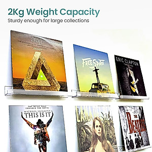 12-inch Clear Acrylic Vinyl Record Shelf Wall Mount, 6-Pack Floating Album Display for Vinyl Records, Books, and Décor – Perfect for Living Room, Bedroom, Bathroom, or Kitchen, Easy to Install