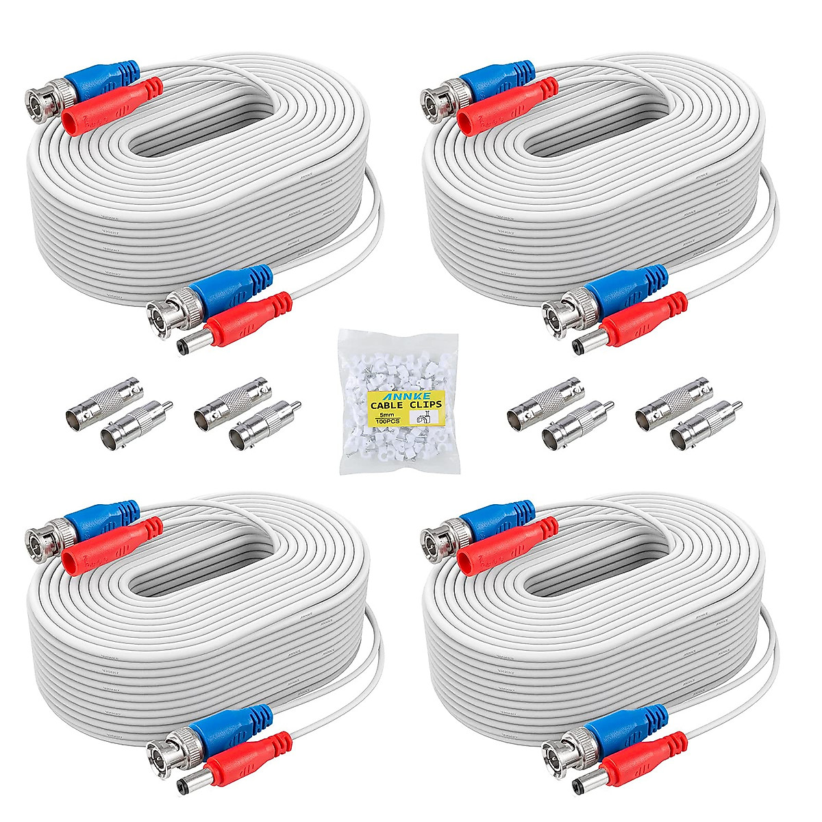 ANNKE Security Camera Cable (6) 30M/ 100ft All-in-One BNC Video Power Cables, BNC Extension Wire Cord for CCTV Camera DVR Security System (6-Pack, White)