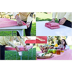 TopTableCloth Table Cover Red & White Checkered tablecloths Elastic Corner Fitted Rectangular Folding Table 6 Foot 30" x 72" Table Cloth Waterproof Vinyl Flannel Plastic Tablecloth for Camping Picnic