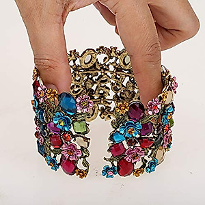 Szxc Women's Flower Stretch Cuff Bracelets - Flexible Band Fit Wrist Size 7 To 8 Inch - Lead Nickle Free - 2 Inch Wide (Multi-color)