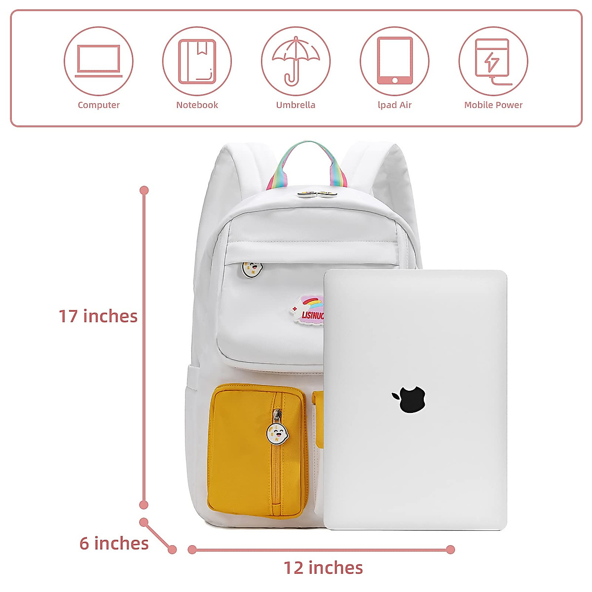 AUOBAG Backpacks for Girls Backpack for School Suitable Ages 6-8 Kids - Pass CPSC Certified - Gift Cute Pendant (White)